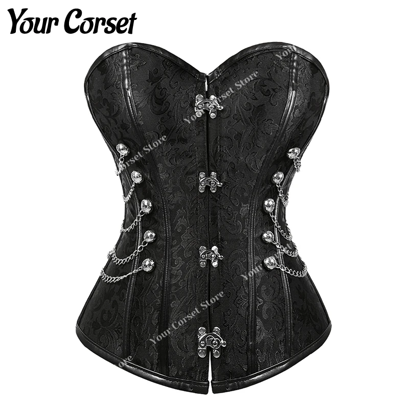 Black Overbust Corset Plus Size Steampunk Corset Bustier Sexy Corset ...