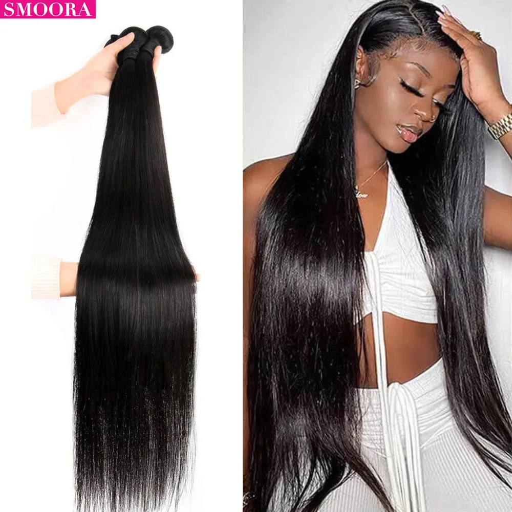30 38 40 Inch Brazilian Hair Weave Straight Human Hair Bundles Thick ...
