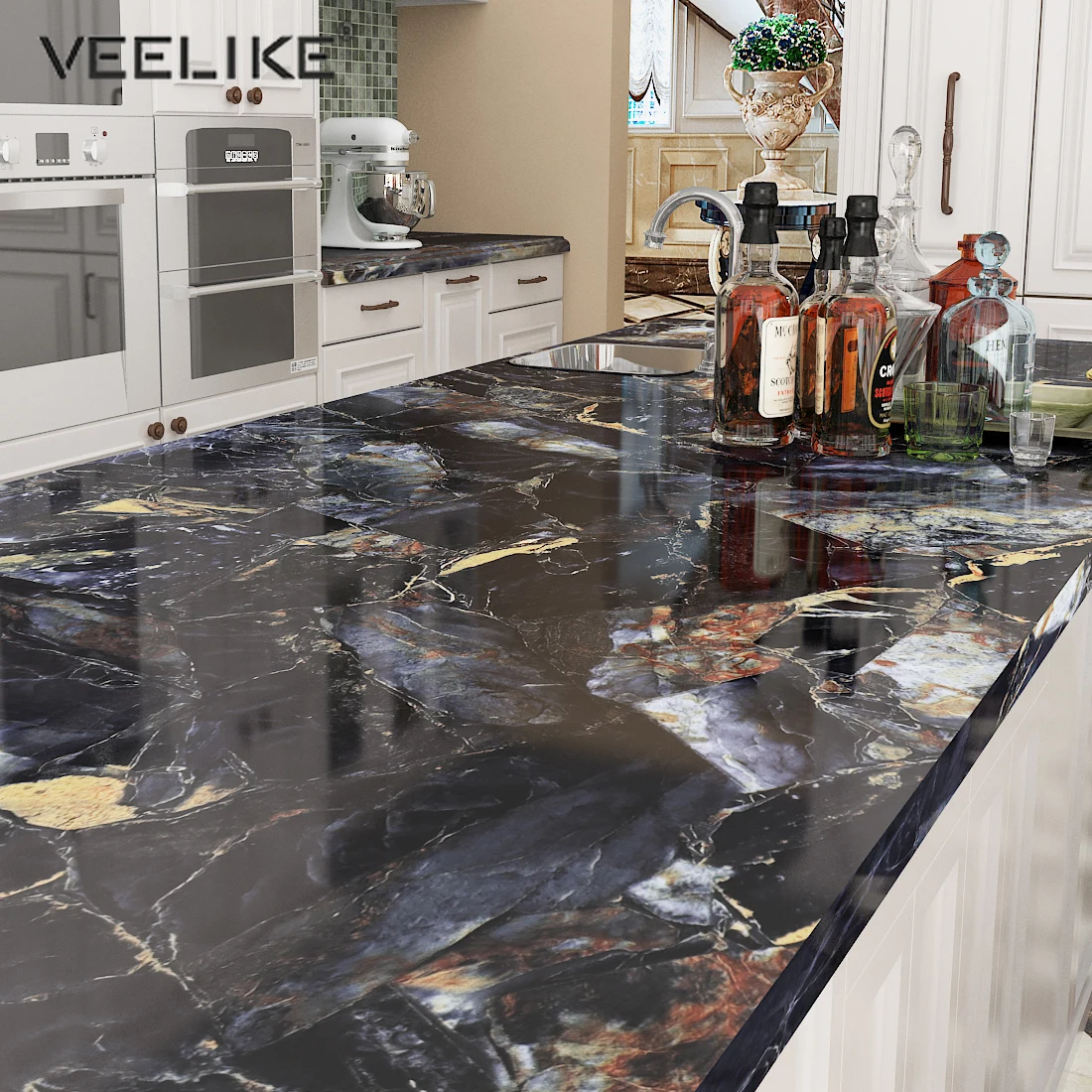 Kitchen Waterproof Marble Wallpaper Self Adhesive Vinyl Dining Table ...