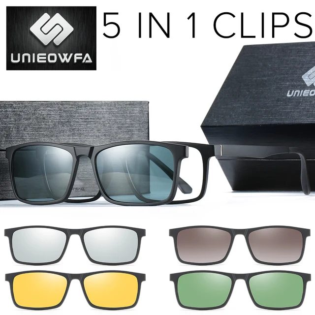 5 Magnet Clip On Glasses Frame Men Prescription Optical Eyeglasses ...