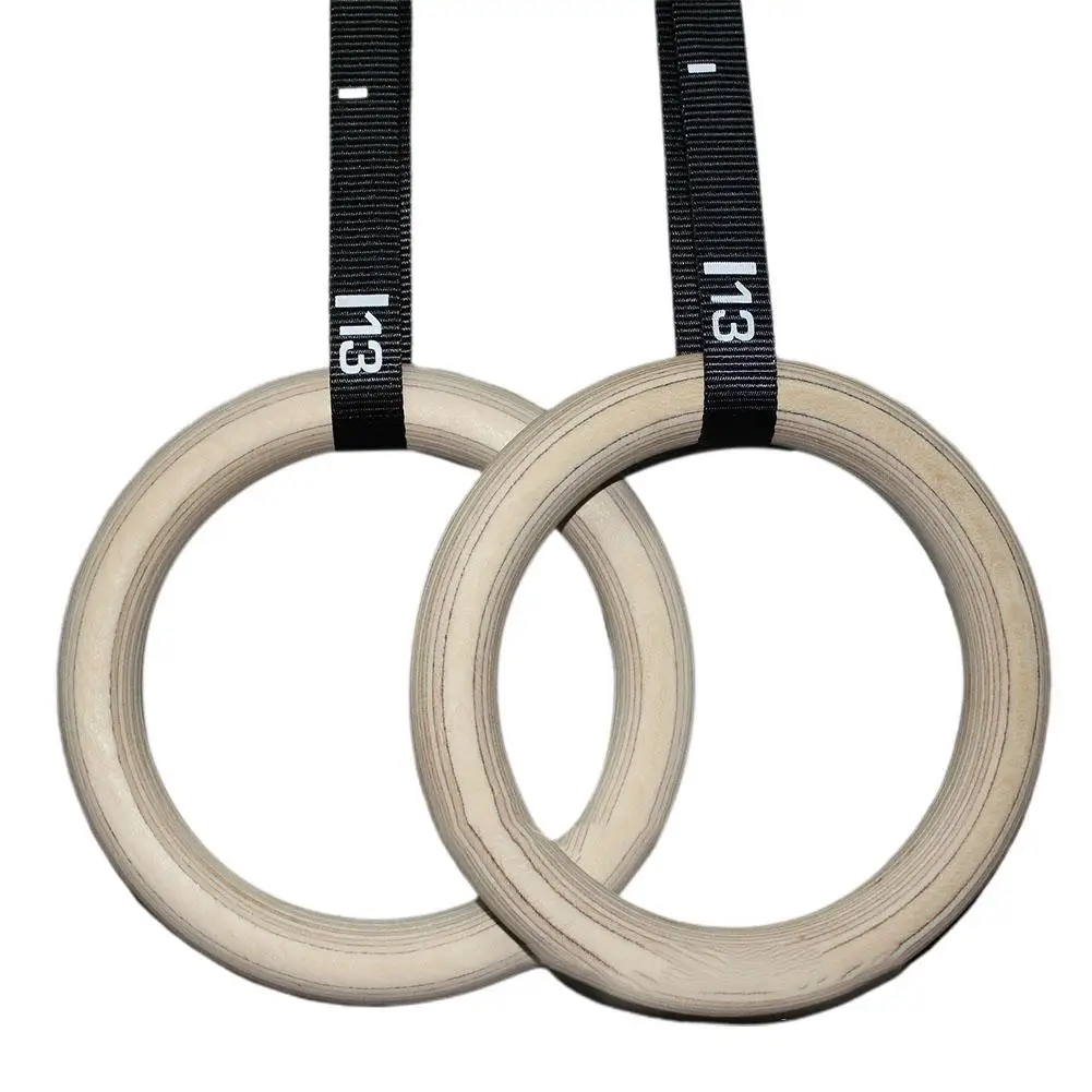 Wooden-Gymnastics-Rings-With-Adjustable-Cam-Buckle-14-76ft-Long-Straps ...