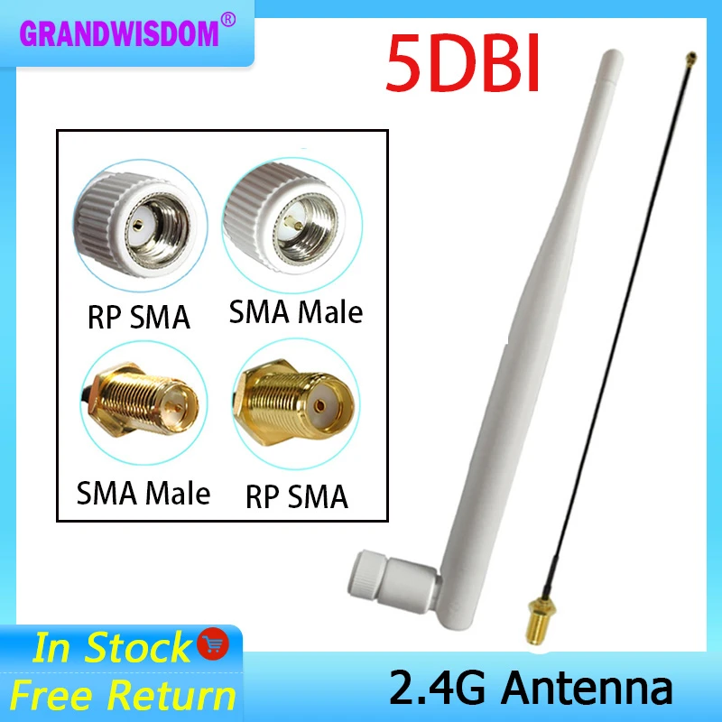2.4ghz Antenna Wifi 5dbi Sma Male Connector White 2.4 Ghz Antena Omni ...