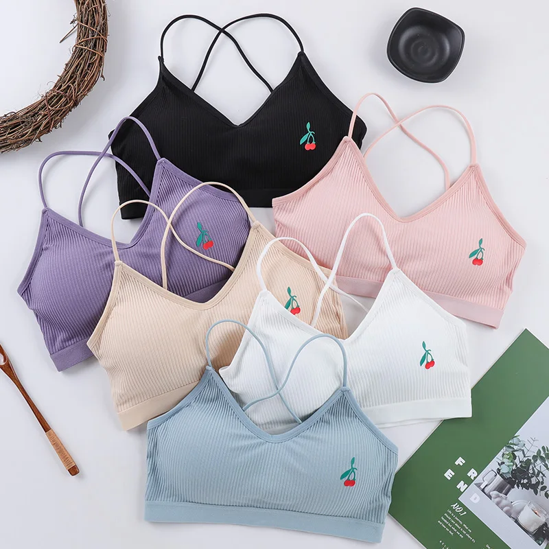 Push Up Bras for Women Cotton Underwear Female Cherry Print Bralette ...