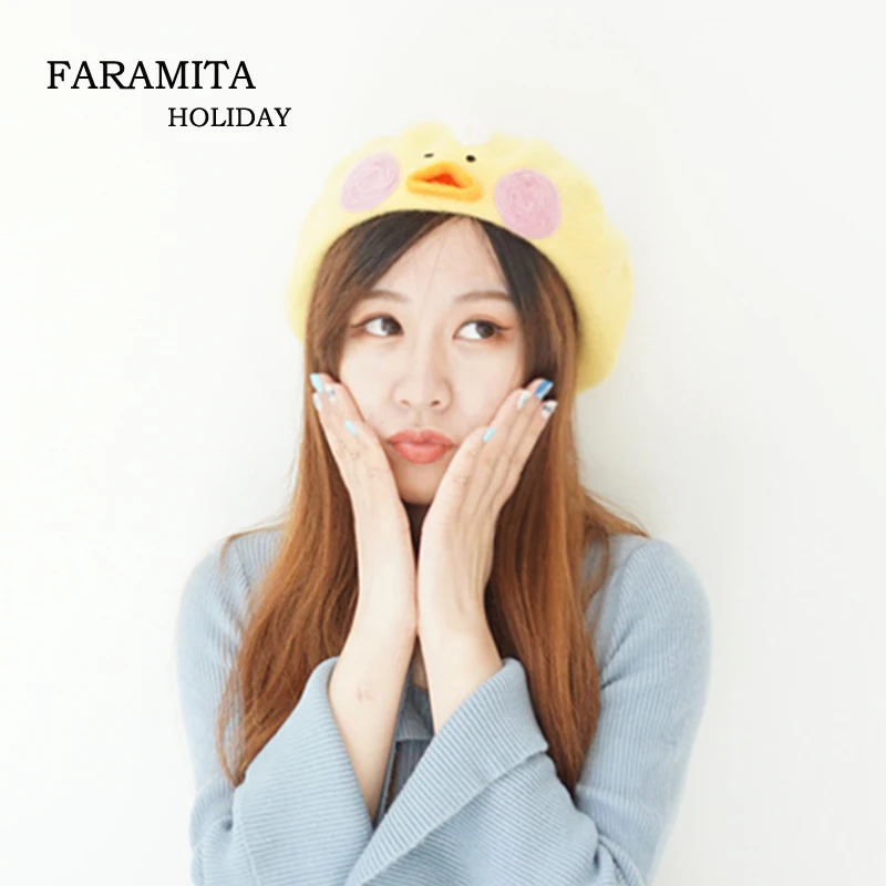 Faramita Holiday Cute Baby Dark Duck Yellow Wool Felt Berets Women Kids ...