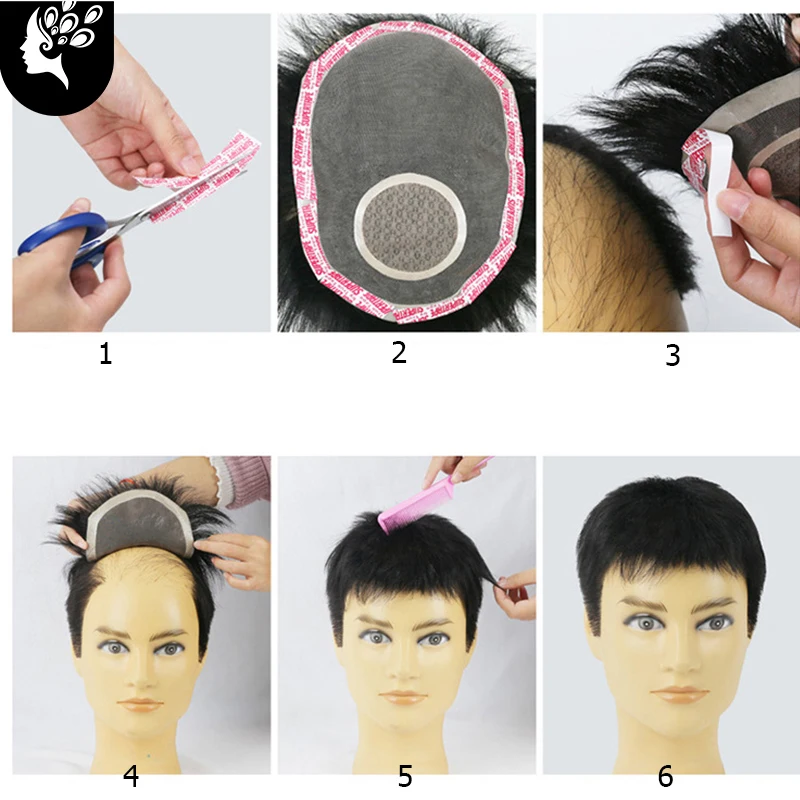 Accessoires coiffure,Perruque synthétique noire naturelle pour homme ...