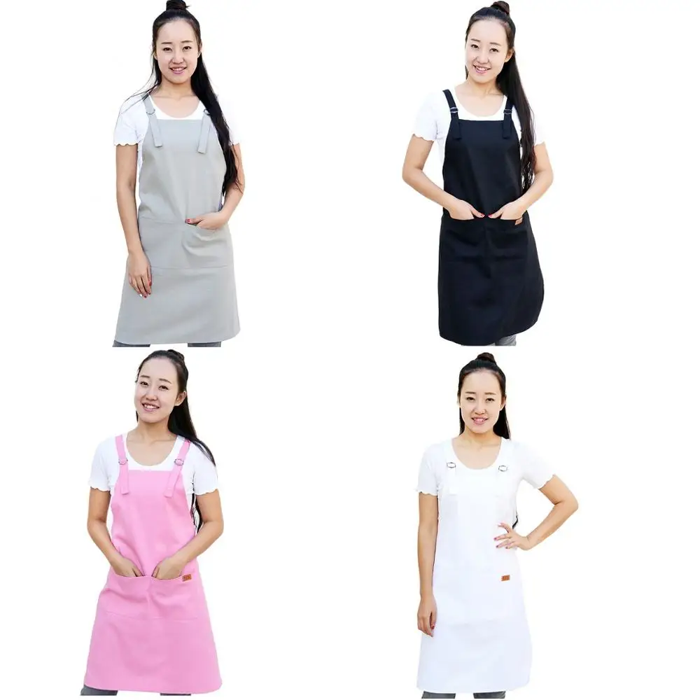 2020 Pure Color Cooking Kitchen Apron For Woman Men Chef Waiter Cafe ...