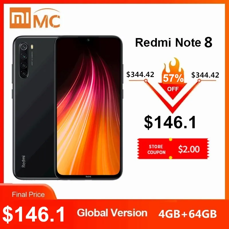 Versão global xiaomi redmi note 8 48mp 4 câmeras 4gb ram 64gb/128gb ...