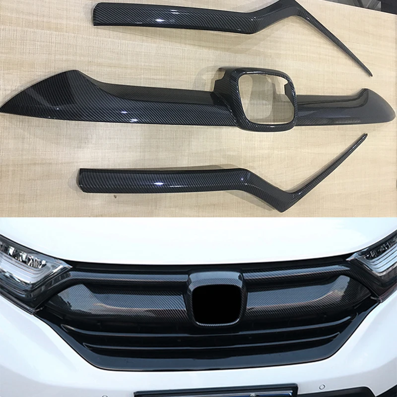 Carbon fiber look gloss black Front Bumper Grill Strip Trim Cover bars ...