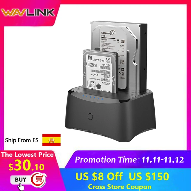 Wavlink Dual Bay USB3.0 External Hard Drive Enclosure SATA HDD Docking ...