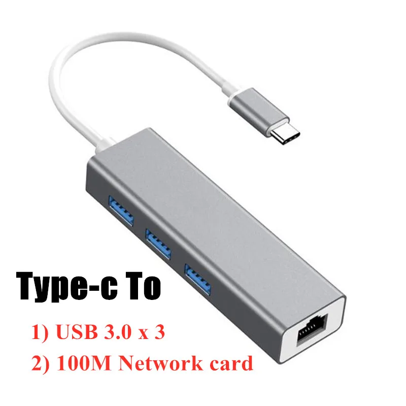Type c to rj45 100Mbps Network card to USB 3.0*3 HUB wired Ethernet ...
