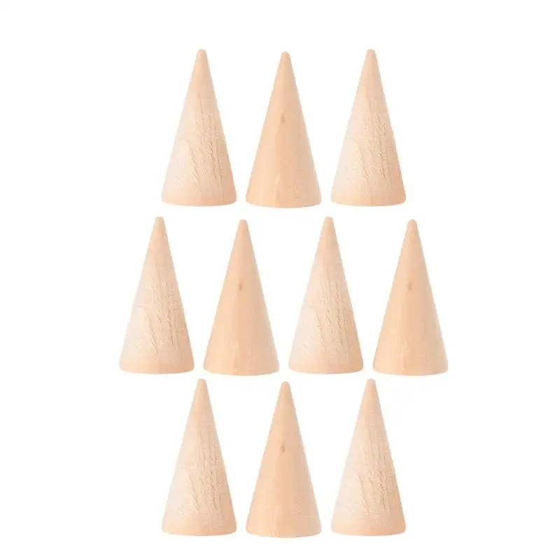 10pcs DIY Cone Unpainted Wooden Cone Shape Ornamnet Craft Accessories ...