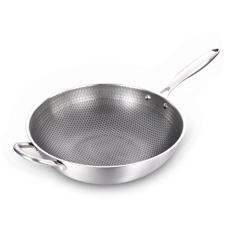 Stainless Steel Wok Thick Honeycomb Handmade Frying Pan Non Stick Non ...