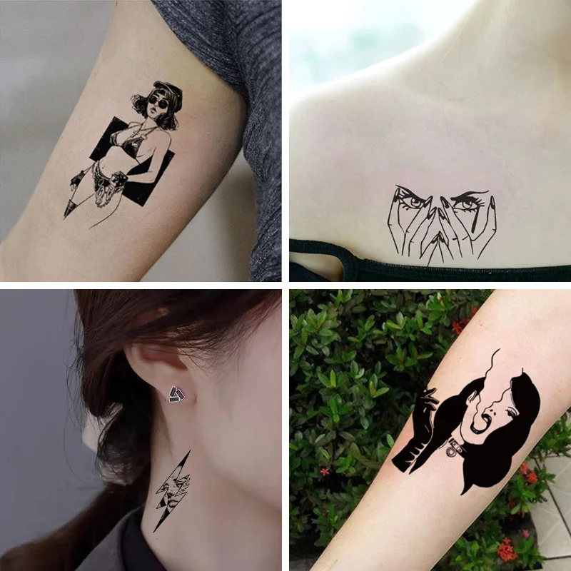 30 Sheet Waterproof Temporary Tattoo Sticker Black Bad Girl Dark Series ...