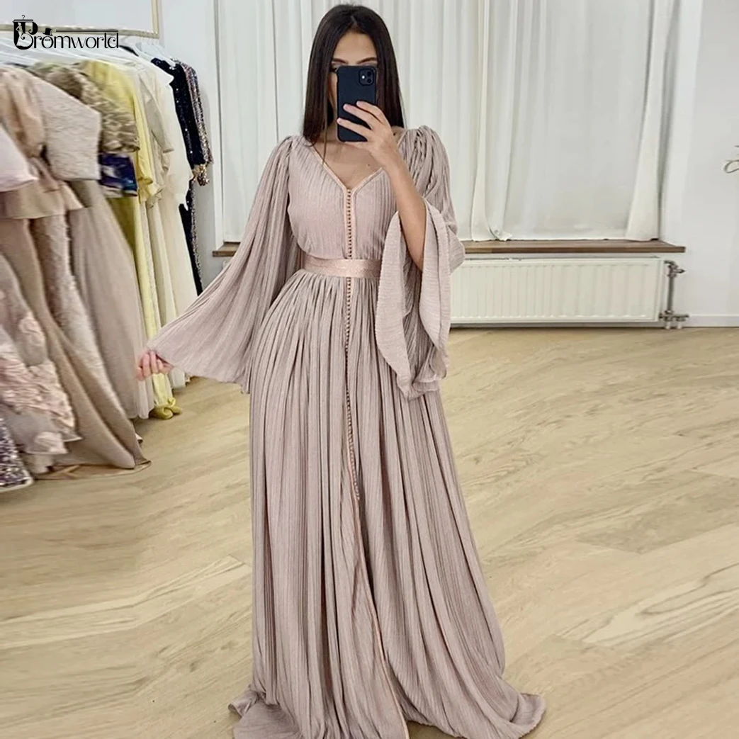 Elegant-Moroccan-Caftan-Muslim-Formal-Dresses-A-Line-Long-Sleeve ...