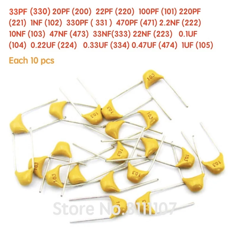 180 개/몫 20PF 1UF(105) 50V 모노 모놀리식 커패시터 18ValuesX10pcs = 180pcs 모놀리식 세라믹 ...