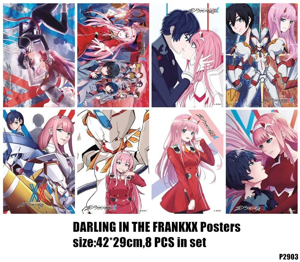 8 PCS/LOT Anime DARLING in the FRANXX Embossing Poster Hiro ZERO TWO ...