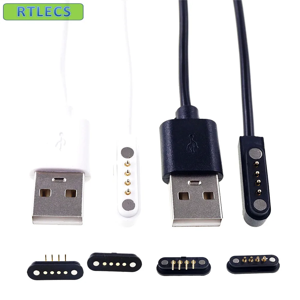 2-Sets-Magnetic-Pogo-Pin-Connector-4-Pin-USB-Cable-Charge-Data-Transfer ...