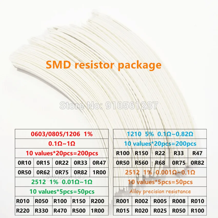 Kit de resistencia de precisión 0R10 0R15 0R22 0R33 0R47 0R75 0R82 R010 ...