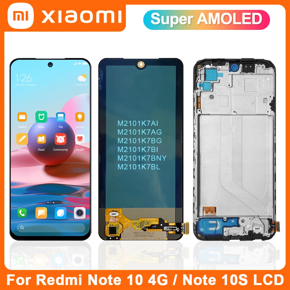 6.43"Super Amoled For Xiaomi Redmi Note 10 LCD Display with Touch Screen Digitizer Assembly For ...