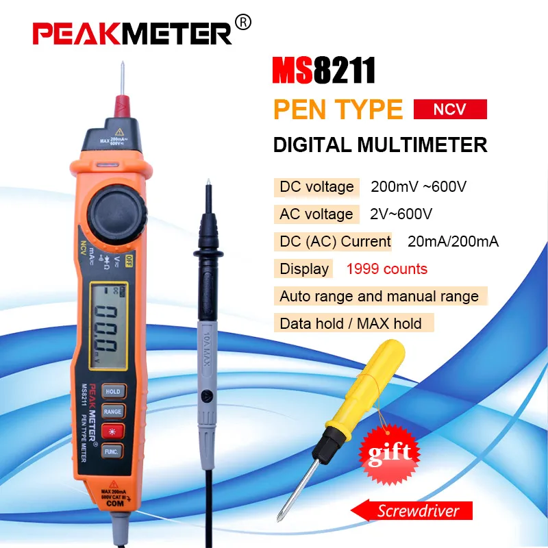 Digital Multimeter with probe ACV/DCV Electric Handheld Tester Multi ...