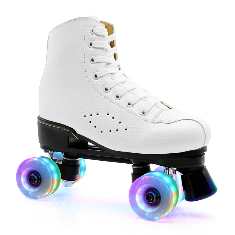 JK Adult PU Leather Roller Skates Double Line Rollerskate Two Line ...