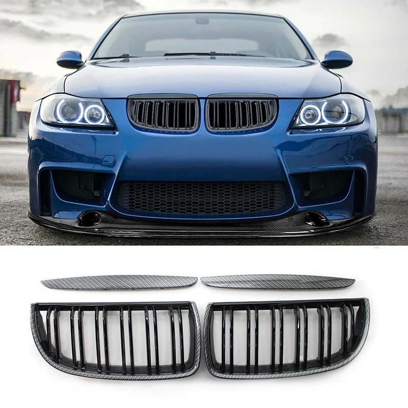 Car Carbon Fiber Look Front Kidney Grille Dual Slats Grill for BMW 3 ...