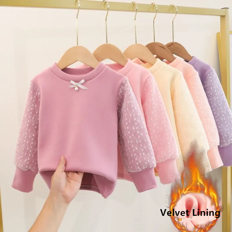 Velvet-Lining-Warm-Cotton-Girls-T-Shirt-Lace-Long-sleeve-Baby-Kids ...