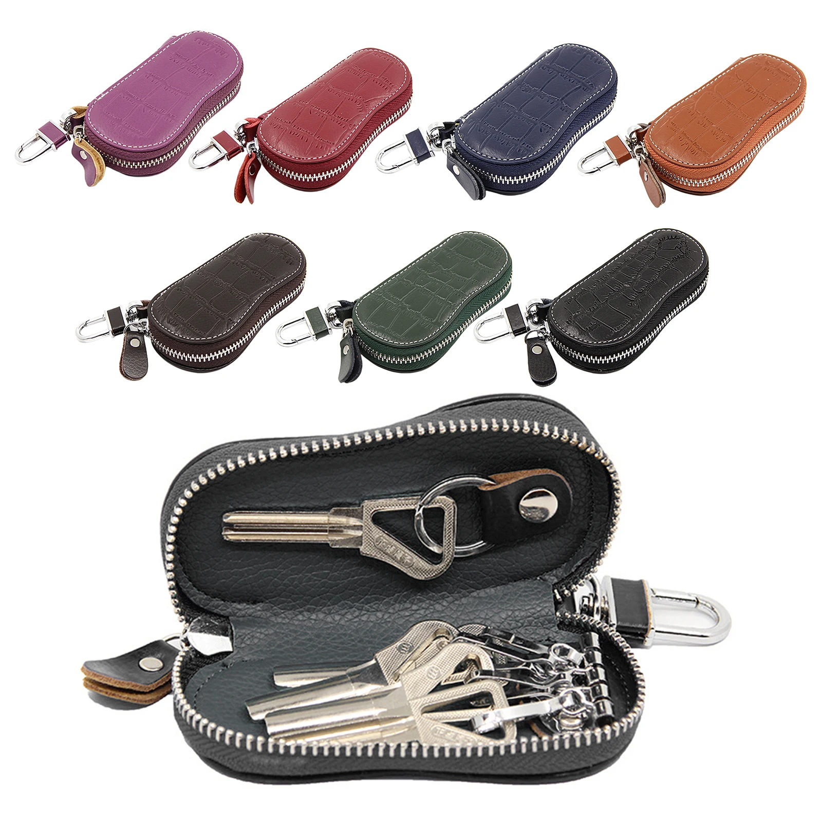 Men-Women-Car-Key-Case-Card-Holder-Mini-Genuine-Leather-Keychain-Zipper ...