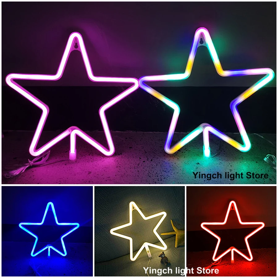 Star Shape LED Neon Sign Lights Sky Modeing Lamp Nightlight Ornaments ...