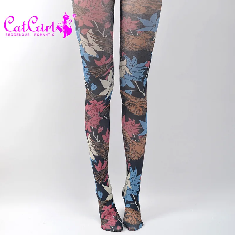 Womens Creative pattern silk stockings jacquard pantyhose spring and ...