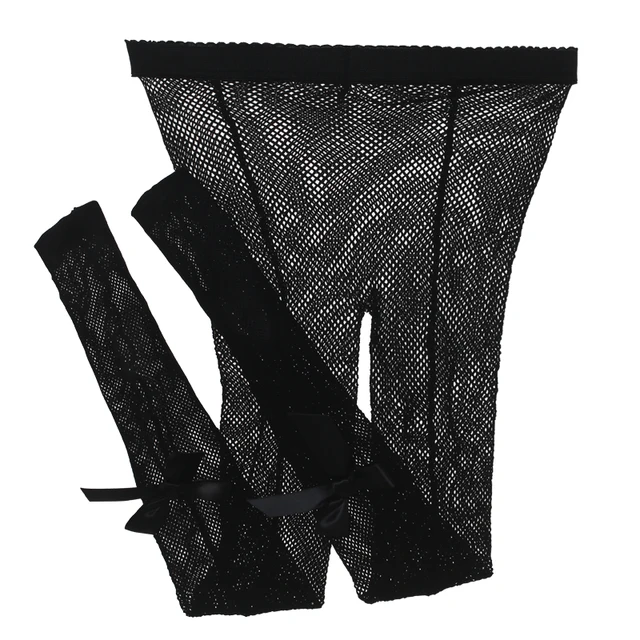 Women's Nylon Fishnet Stocking Fence Fish Thigh High Bows Hosiery Sexy ...