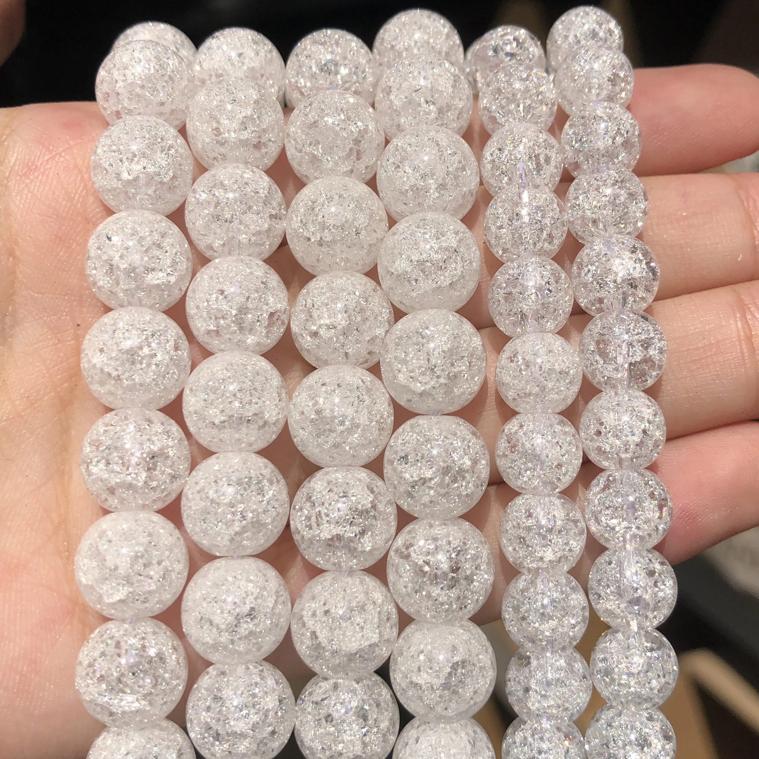 4/6/8/10/12mm Natural White Cracked Crystal Stone beads Round For Diy ...