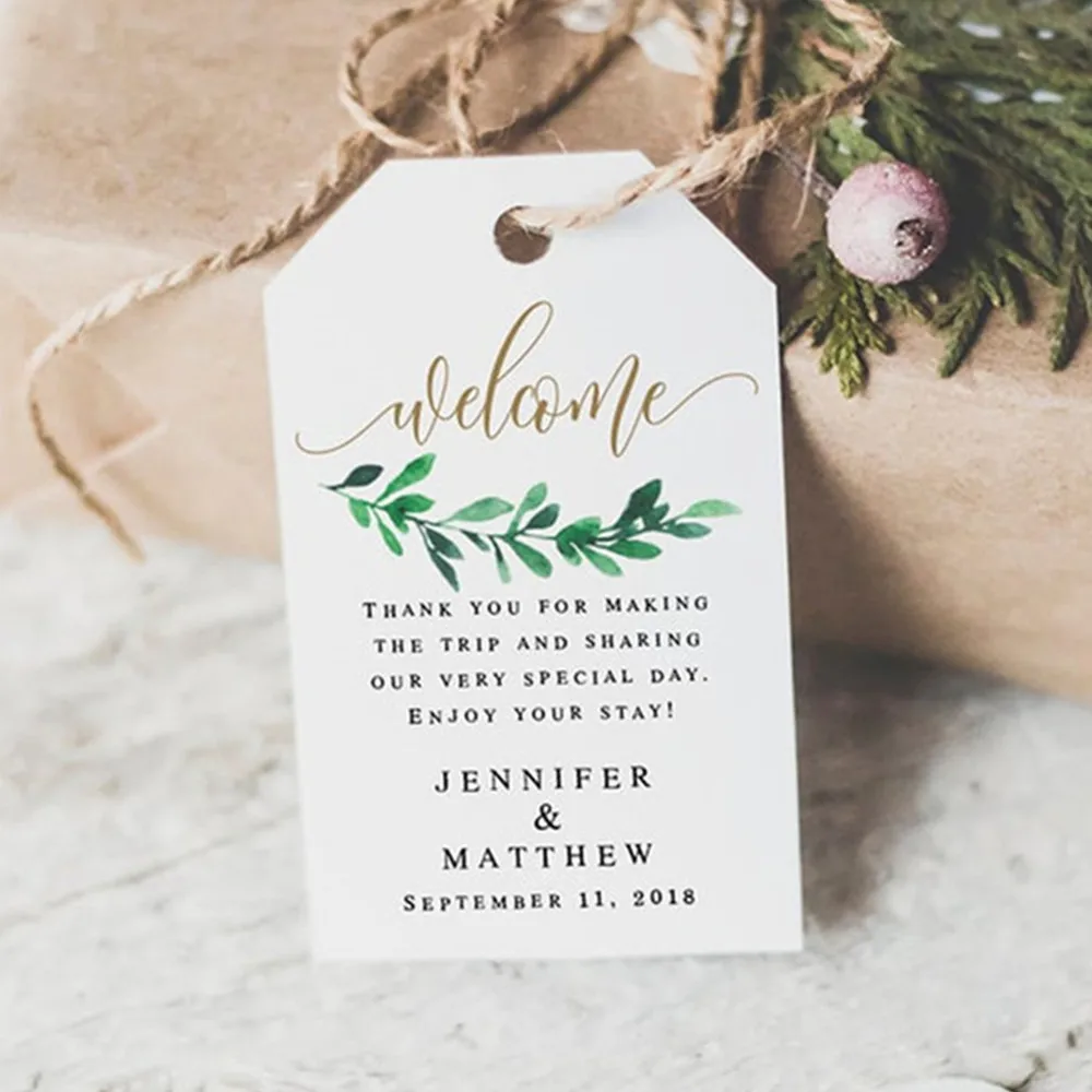 personalize-Greenery-gold-Welcome-tags-for-wedding-guests-custom ...