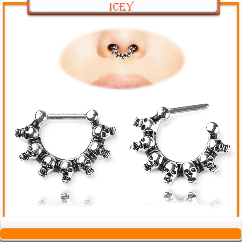 1pc Skull nose ring Medical stainless steel nose septum Puncture ...