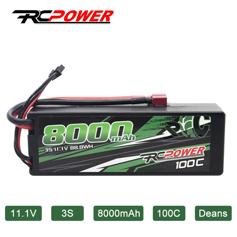 Rcpower 11.1v 8000mah 3s Lipo Battery 100c With T Deans Plug Hardcase ...