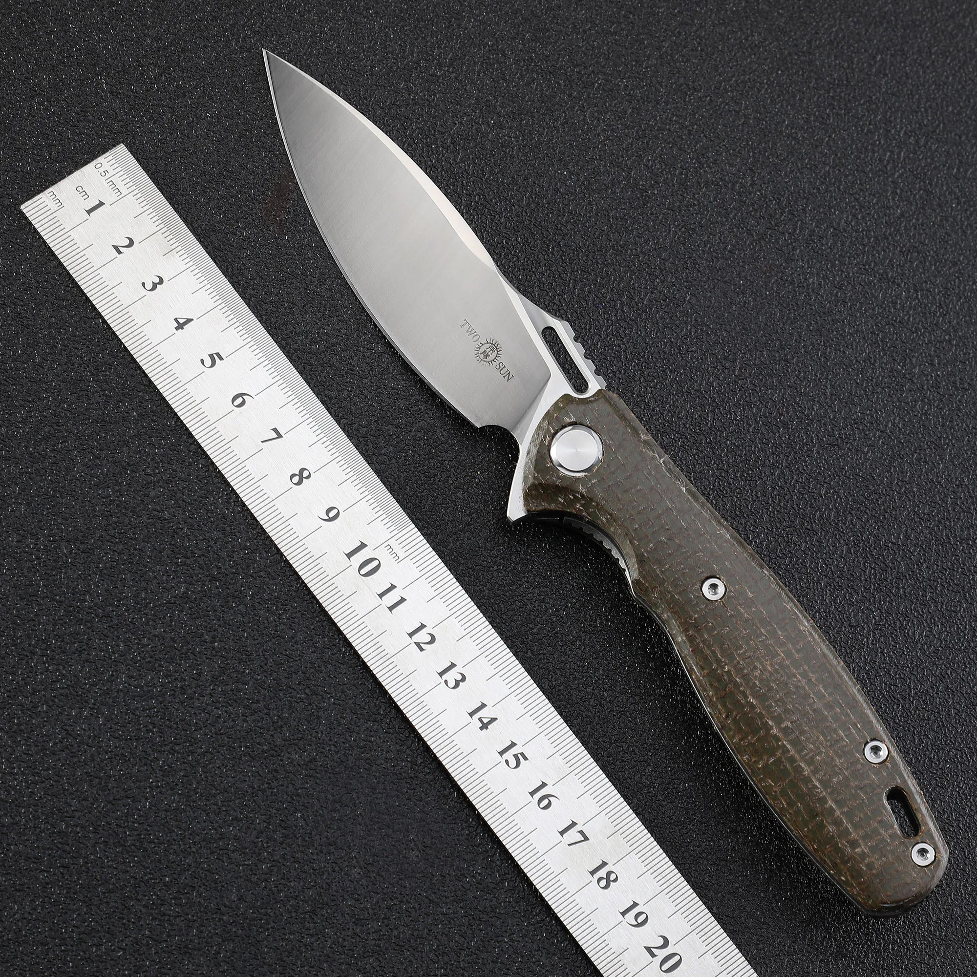 TWOSUN-D2-Steel-Blade-Folding-Knife-flax-handle-ceramics-ball-bearings ...