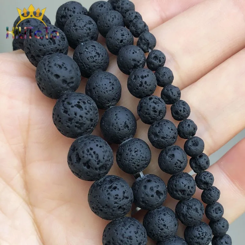Natural Stone Beads Black Lava Hematite Round Beads For Jewelry Making ...