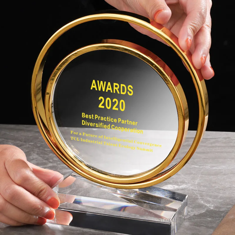 Custom-Metal-Double-Circle-Crystal-Trophy-Electroplating-Gold-Creative ...