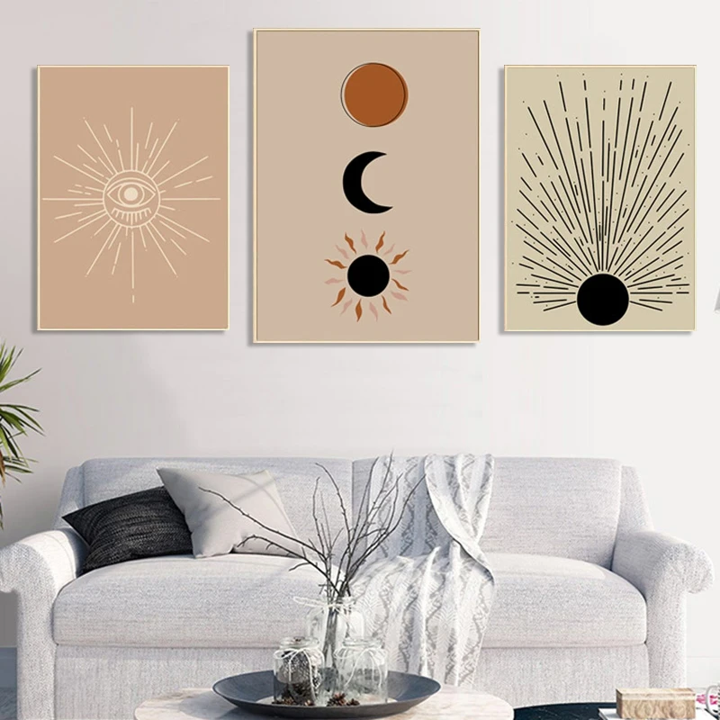 Abstract Sun and Moon Nordic Scandinavian Wall Art Canvas Painting ...