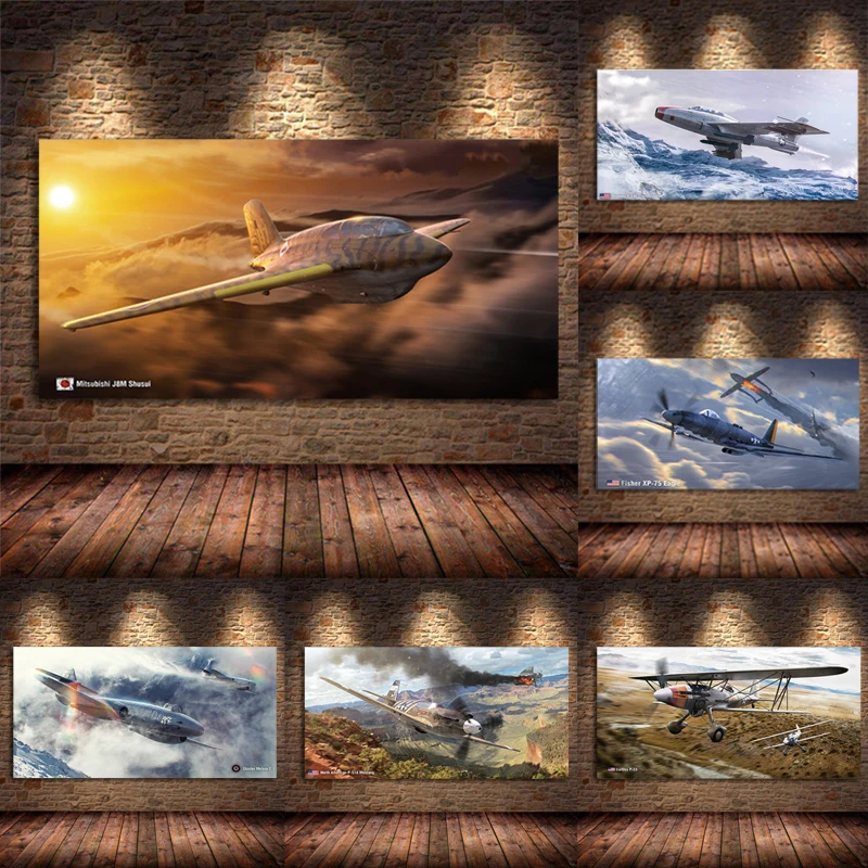 Airplane-Air-Landscape-Fighter-Canvas-Painting-Wall-Art-Pictures ...