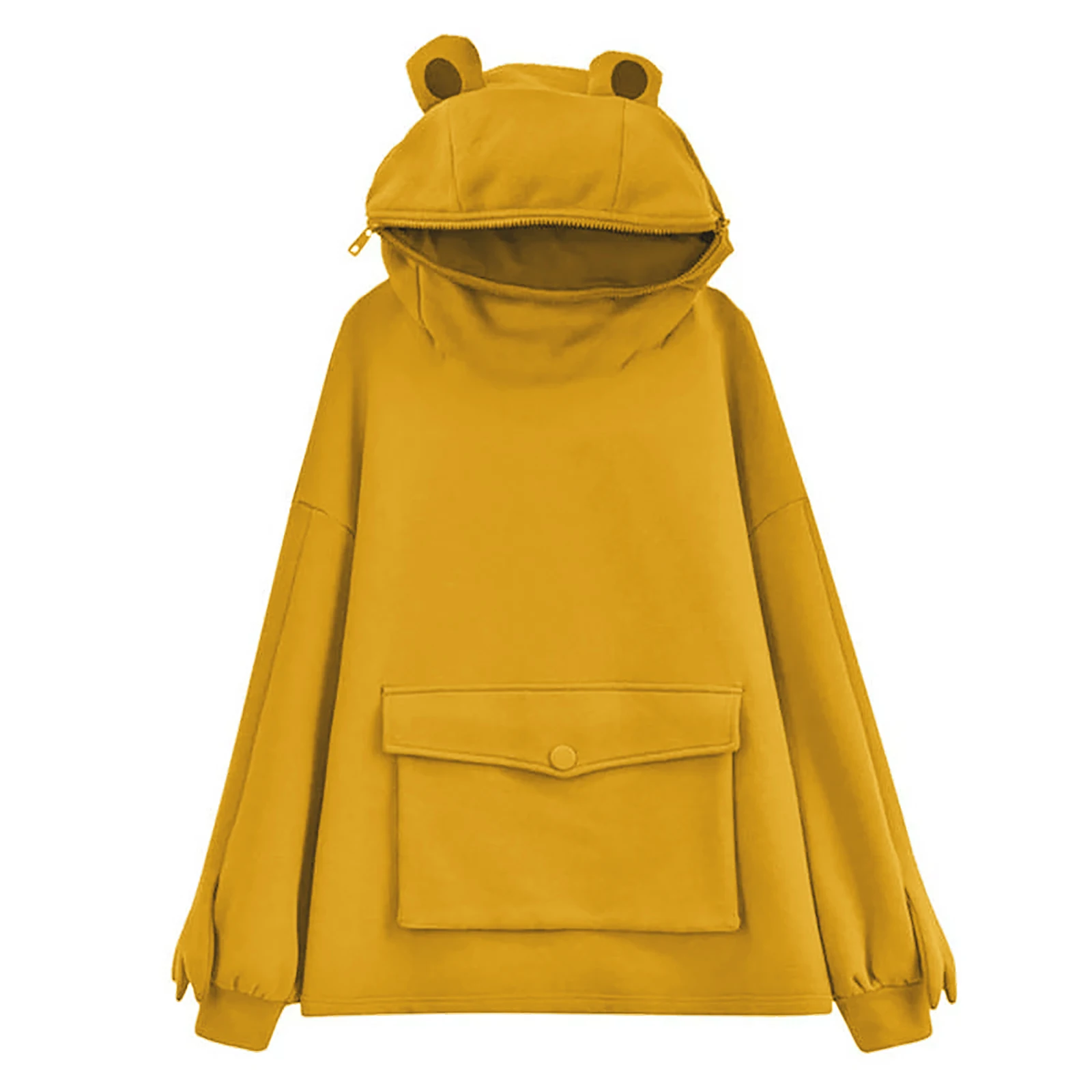 Autumn Winter Frog Hoodie For Women Sweatshirt Solid Color Hooded With ...