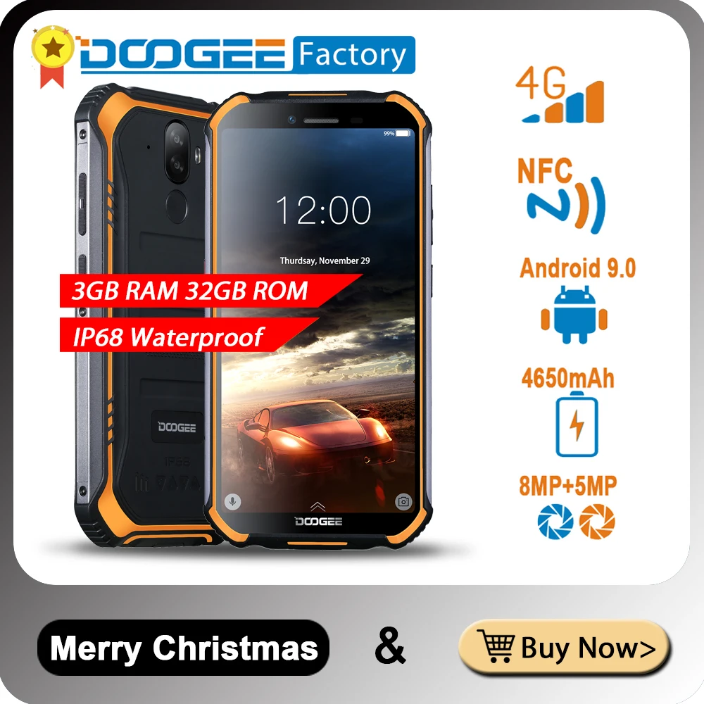 DOOGEE S40 Прочный Android 9,0 Мобильный телефон 5,5 дюймов дисплей 4650 мАч MT6739 ...