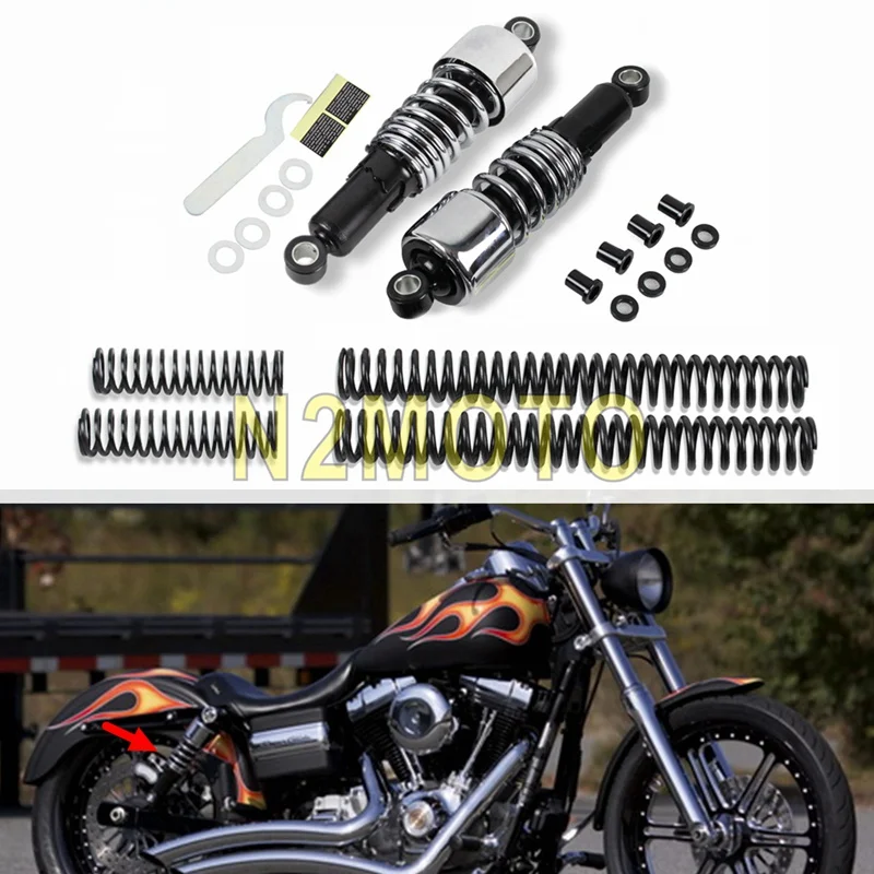 For Harley Dyna FXD 1991 2005 Chrome 10.5 inch Shocks w/ Fork Springs ...