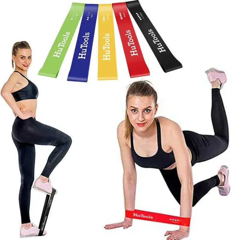 5 Pack Yoga Exercise Tension Band Belt Rubber Stretch Elastic Fitness ...