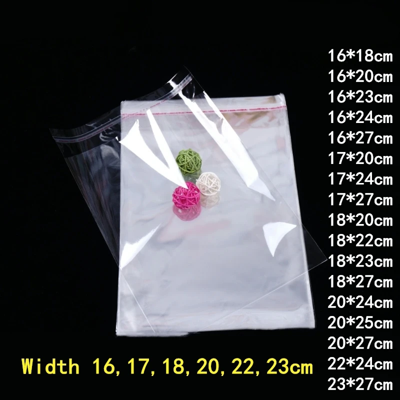 100pcs 16/17/18/20/22/23cm Plastic Transparent Bags Opp Bag Clothing ...