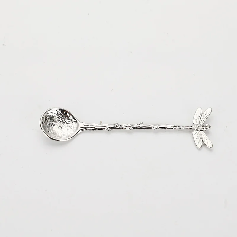 Retro Forest Dragonfly Alloy Spoon Teaspoon Flower Shape Coffee Desser ...