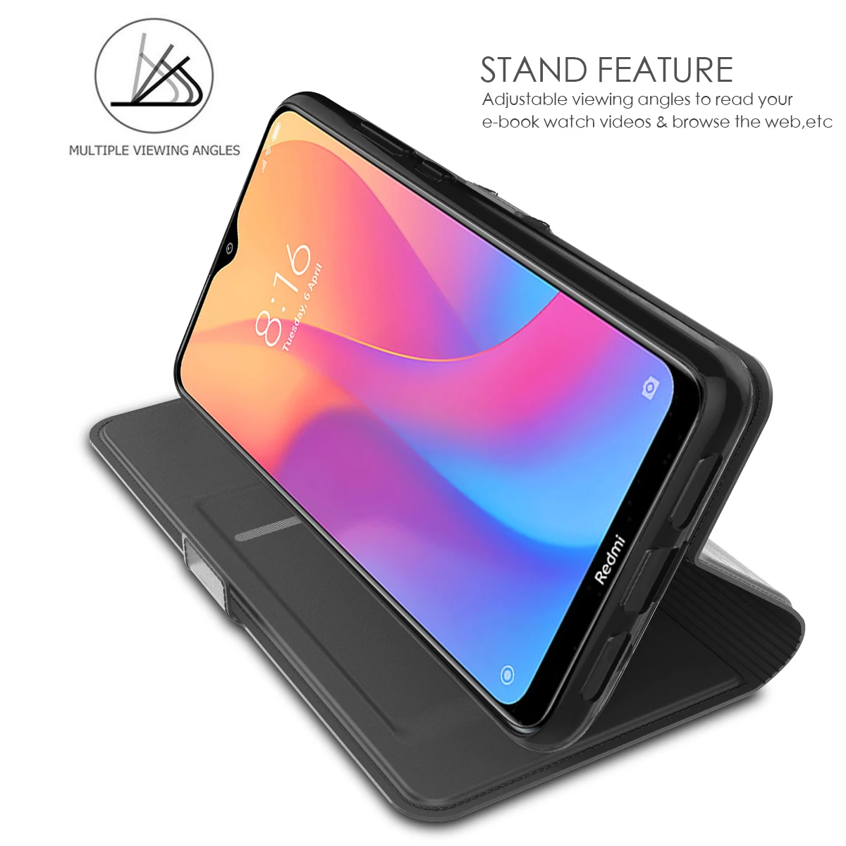For Xiaomi Redmi 8A Case Luxury Leather Flip Stand Shockproof Wallet ...