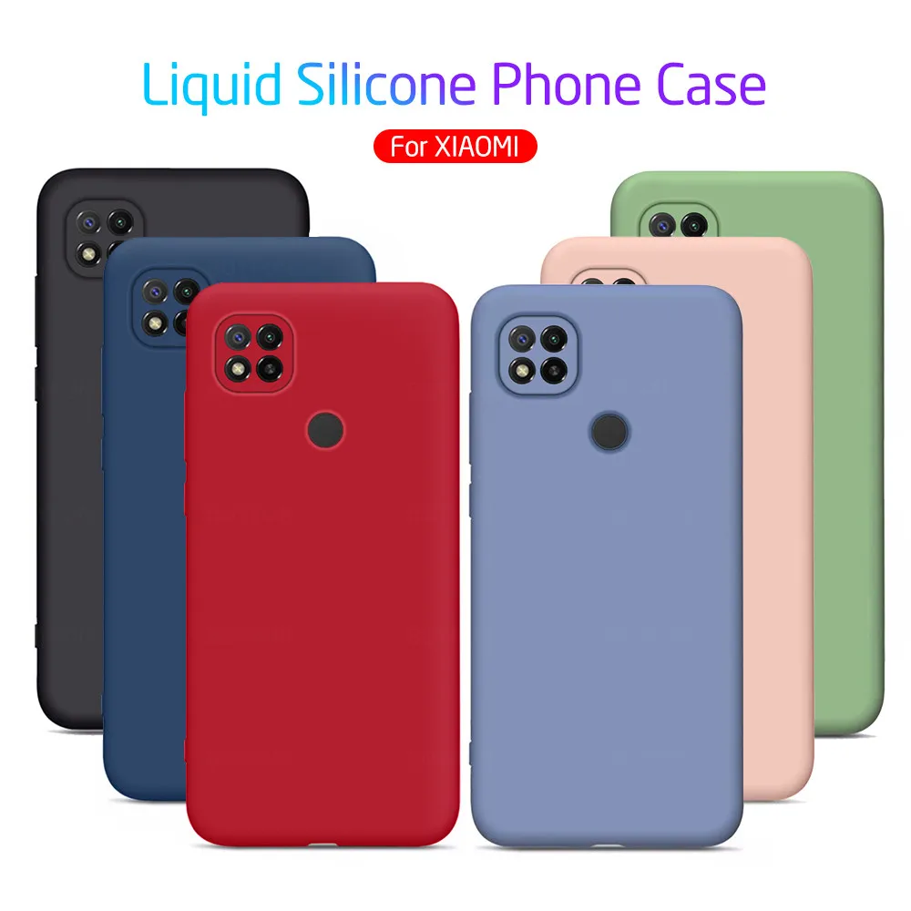 redmi9c-Case-Soft-Candy-Color-Liquid-Silicone-Phone-Back-Cover-For ...