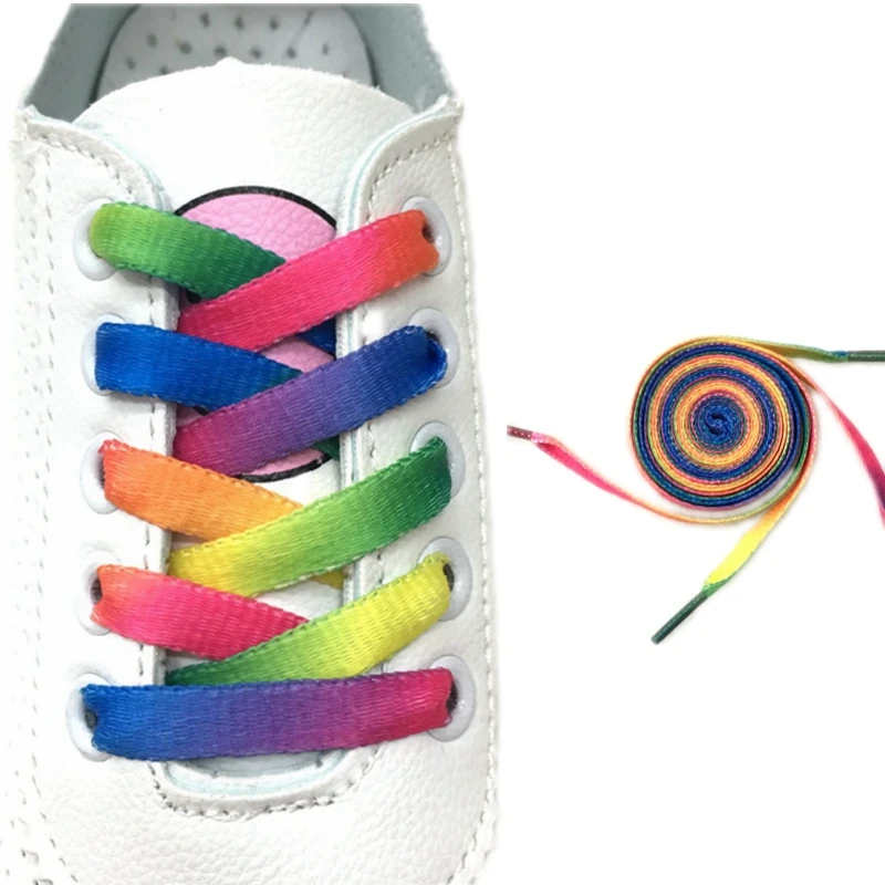 2 Pair Colorful Laces Rainbow Gradient Print Flat Canvas Shoe Lace ...