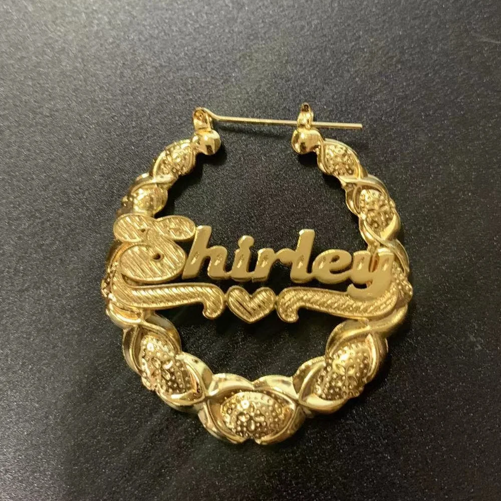 Customize Bamboo Heart Earrings Personalize Name Earring XOXO 3D Custom ...